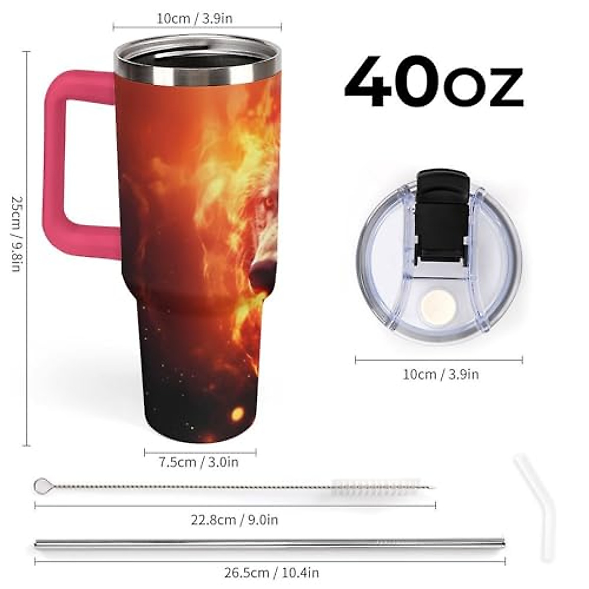 Fire Wolfs 40 Oz Car Cup Stainless Steel Travel Mug Leak-Proof Insulated Tumbler with Handle Light Rose Red-style