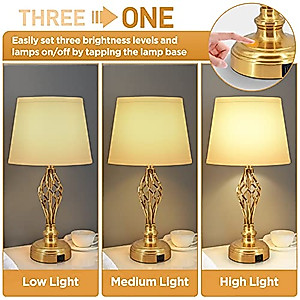 Wiomonrew Touch Table Bedside Lamps Set of 2, 3-Way Dimmable Nightstand Lamps with USB Type-C Ports, 22.64 inch Tall Bedside Nightstand Lamp Traditional Desk Lamp (Gold)
