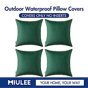 MIULEE Pack of 4 Decorative Outdoor Pillow Covers Square Cushion Cases PU Coating Waterproof Throw Pillowcase Shell for Living Room Couch Sofa Garden Tent Park 18x18 Inch Army Green