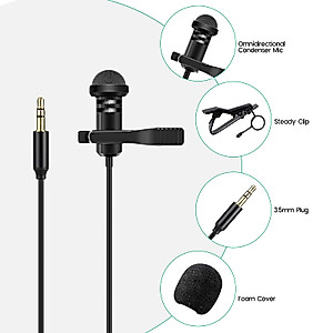 2 Pack Lavalier Microphone Compatible with DJI Mic 2 & Rode Wireless Pro/Wireless GO 2 / II Transmitters - Omnidirectional Lav Lapel Wearable Mic for Vlog Interview Streaming Lectures Broadcasters