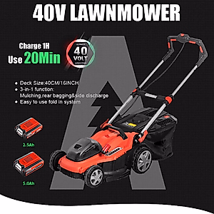40V Lithium-Ion Electric Lawn Mowers Cordless Walk-Behind Lawn Mowers Electric Lawn Mowers with Bagging Machines, 7 Adjustable Cutting Heights