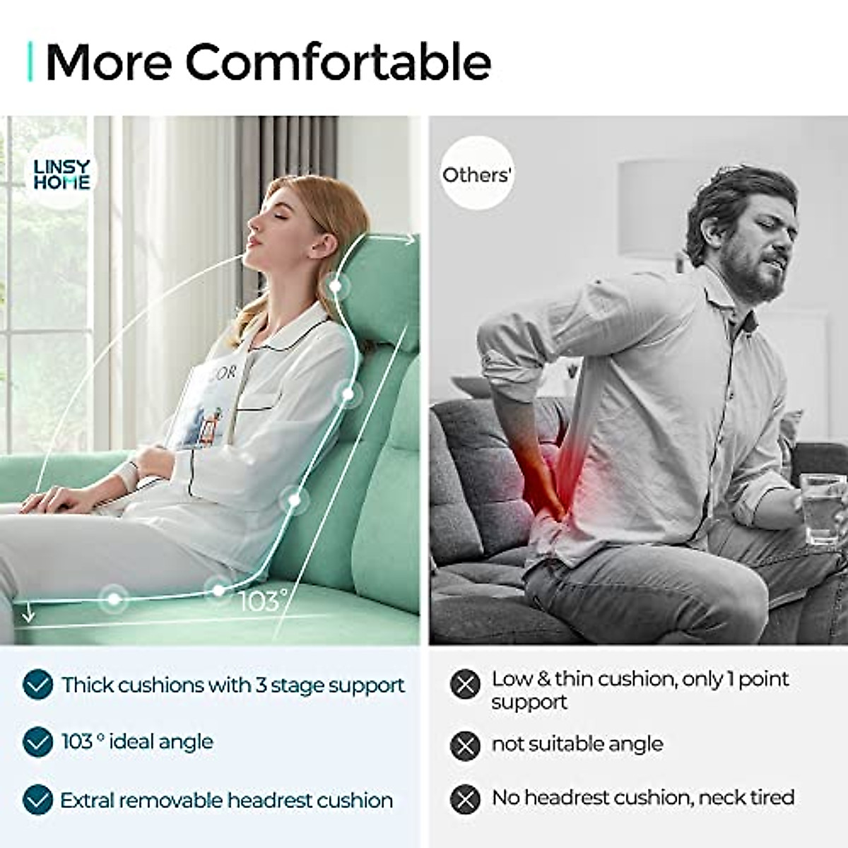 LINSY HOME Sectional Sofa, High Back Sectional Couch with Ottoman, 2 USB and Storage Bags, L Shaped Sofa with Extra Headrests, Small Sectional Sofa Set for Living Room, Apartment, Teal