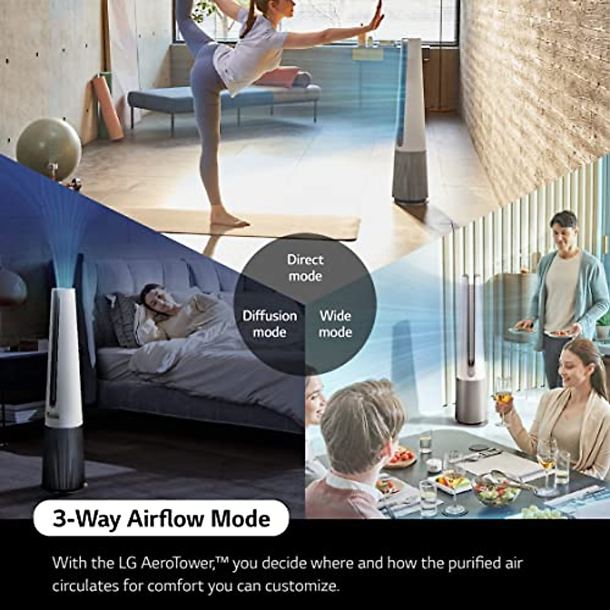 LG AeroTower Air Purifying Fan [AAFA Certified] True HEPA Air Purifiers + Tower Fan for Baby & Pets UVnano LED Air Purifier for Home & Large Rooms Up To 818 sq ft Smart Remote ThinQ App, Beige U9CV1C