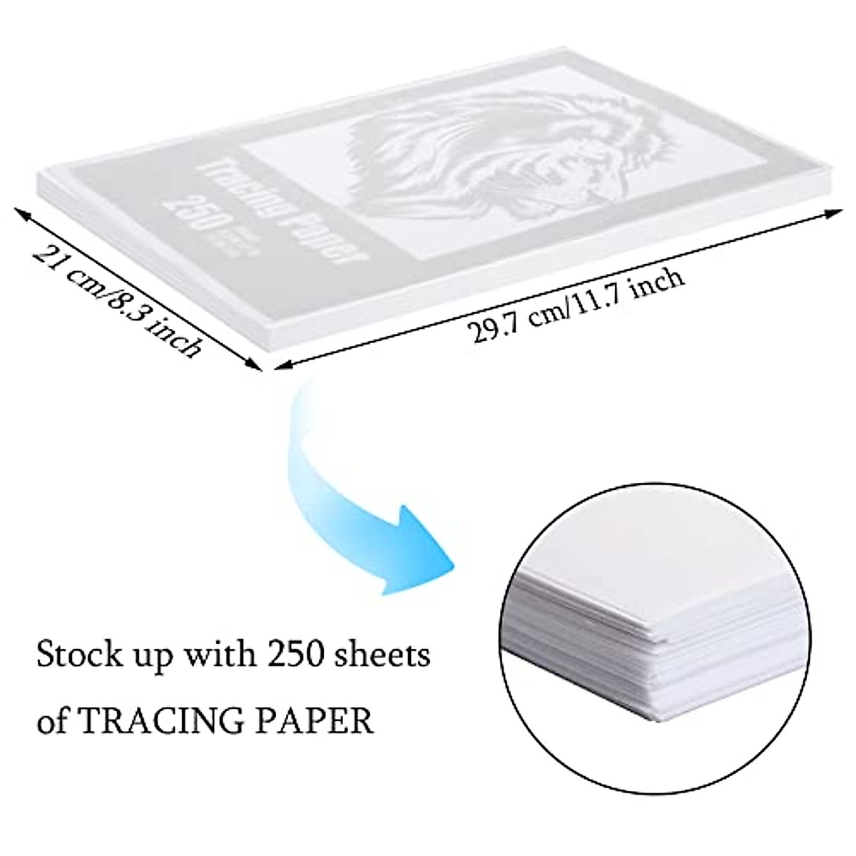 250 Sheets A4 Tracing Paper for Drawing Light Up Tracing Paper Pad Translucent Paper Sketching Tracing Paper for Kids Pencil Marker Ink DIY Crafts Painting Works