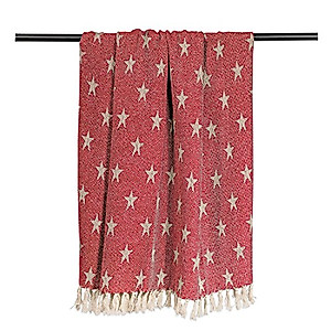 DII 4TH of July Patriotic Throw Blanket with Decorative Tassles, Use for Chair, Couch, Bed, Picnic, Camping, Beach, & Just Staying Cozy at Home (50 x 60), Star Tango Red