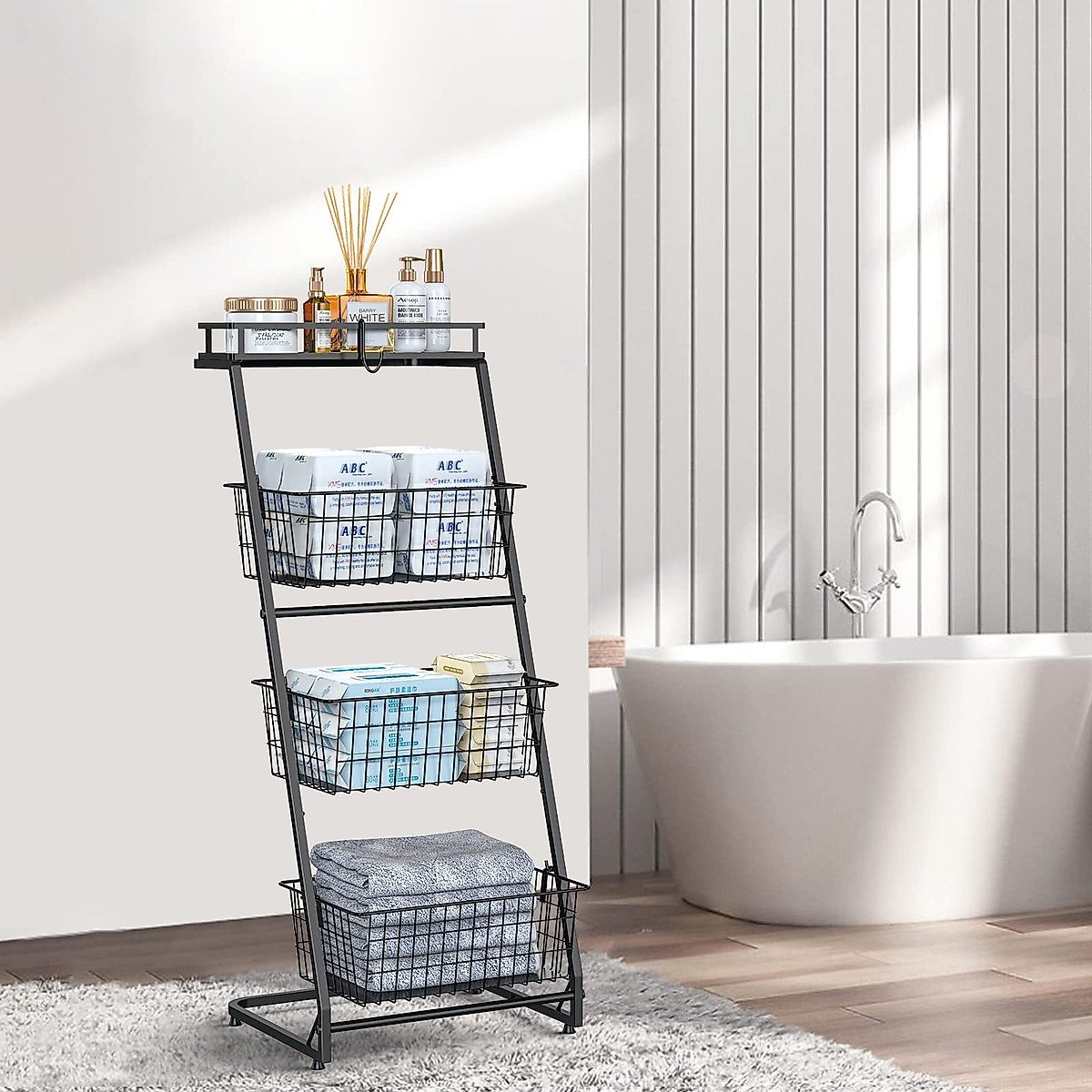 Auledio 4-Tier Fruit Vegetables Basket Bowl Storage Holder With Banana Hanger , Black