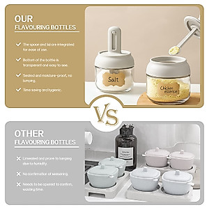 LELE LIFE 4 Pack Glass Seasoning Jars with Retractable Spoon and Lid, Air-Tight Seasoning Containers Spice Jars, 9oz Sugar Container Salt Cellar Box, Condiment Containers with Lids