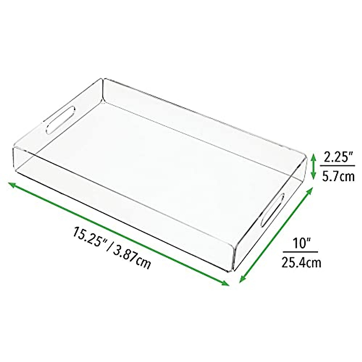 mDesign Modern Acrylic Rectangular Serving Tray with Built-in Handles for Food, Tea, Coffee, Breakfast, Snacks, Cheese, Appetizers - Use in Kitchen, Bathroom, Office - Medium, 2 Pack - Clear