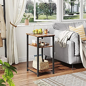 WLIVE Side Table, Small End Table, Adjustable 3-Tier Bedside Table with Sturdy Metal Frame, Tall Nightstand for Bedroom, Living Room, Sofa Table for Small Space (Rustic Brown, 1 Pack)