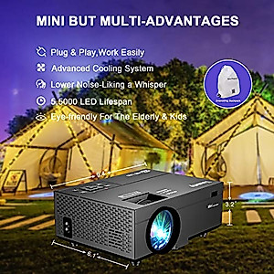Mini Projector 2023, 1080P Full HD 180” Screen Supported Ysametp Video Projector, 9500Lux Home Theater Movie Projector Compatible w/TV Stick HDMI VGA USB AV TF PC Laptop Android/iPhone (Black)