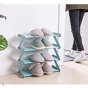 CARURLIFF 2 Packs Assemblable Small Shoe Racks Can Hold 8-12 Pairs Kids Shoe Rack Organizer for Entryway, Closet, Children's Bedroom (Blue & Pink - 4 Tier)