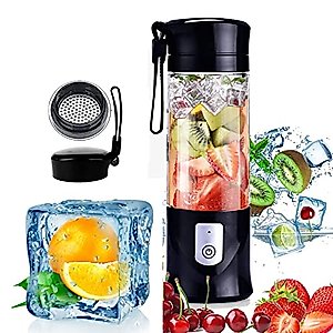 Portable Blender, Mini USB Blender for Shakes and Smoothies, 13.5 Oz Juicer Cup Rechargeable Type-C Personal Blender with Ultra Sharp Six Blades, Multifunctional and BPA Free Blender Bottle–Ideal for Traveling, Gym, Office-Black