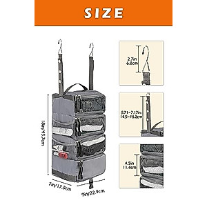 ELEZAY Hanging Packing Cubes with Compression Capability Portable 4-Shelf Closet for Travel Collapsible Space Saver Bag Clothes Organizer for Carry-on Luggage Suitcase Small_18*9 * 7 IN, Lightgrey