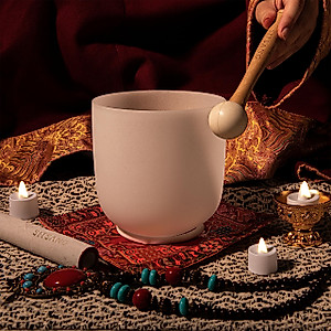 SITSANG A Note Crystal Singing Bowl Third Eye Chakra 6 inch with Sponge Padded Singing Bowl Tank and Singing Bowl Suede Striker and Rubber Mallet