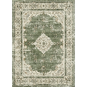 Valenrug Washable Rugs 8x10 - Ultra Thin Green Area Rug, Stain Resistant Non-Skid Rugs for Living Room, Antique Bedroom Rugs(8'x10', TPR40-Green)