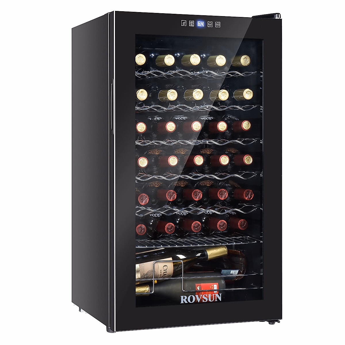 ROVSUN 34 Bottle Wine Cooler Refrigerator, Freestanding Compressor Wine Chiller, Beverage Wine Fridge with Digital Temperature Control & Double-layer Glass Door for Red White Wine, Champagne, Beer