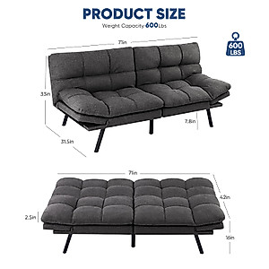 DUMOS Sleeper Futon Sofa Couch Bed, Memory Foam Couch, Convertible Living Room Couch, Apartment, Studio, Office, Meeting Room, Light Grey