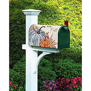 Hello Fall Magnetic Mailbox Cover Oversized 21"x25.5" Rustic Orange Blue Pumpkims Leaves Flowers Thanksgiving Post Box Cover Mailbox Wraps Post Letter Box Cover for Holiday Garden Yard Outdoor Decor