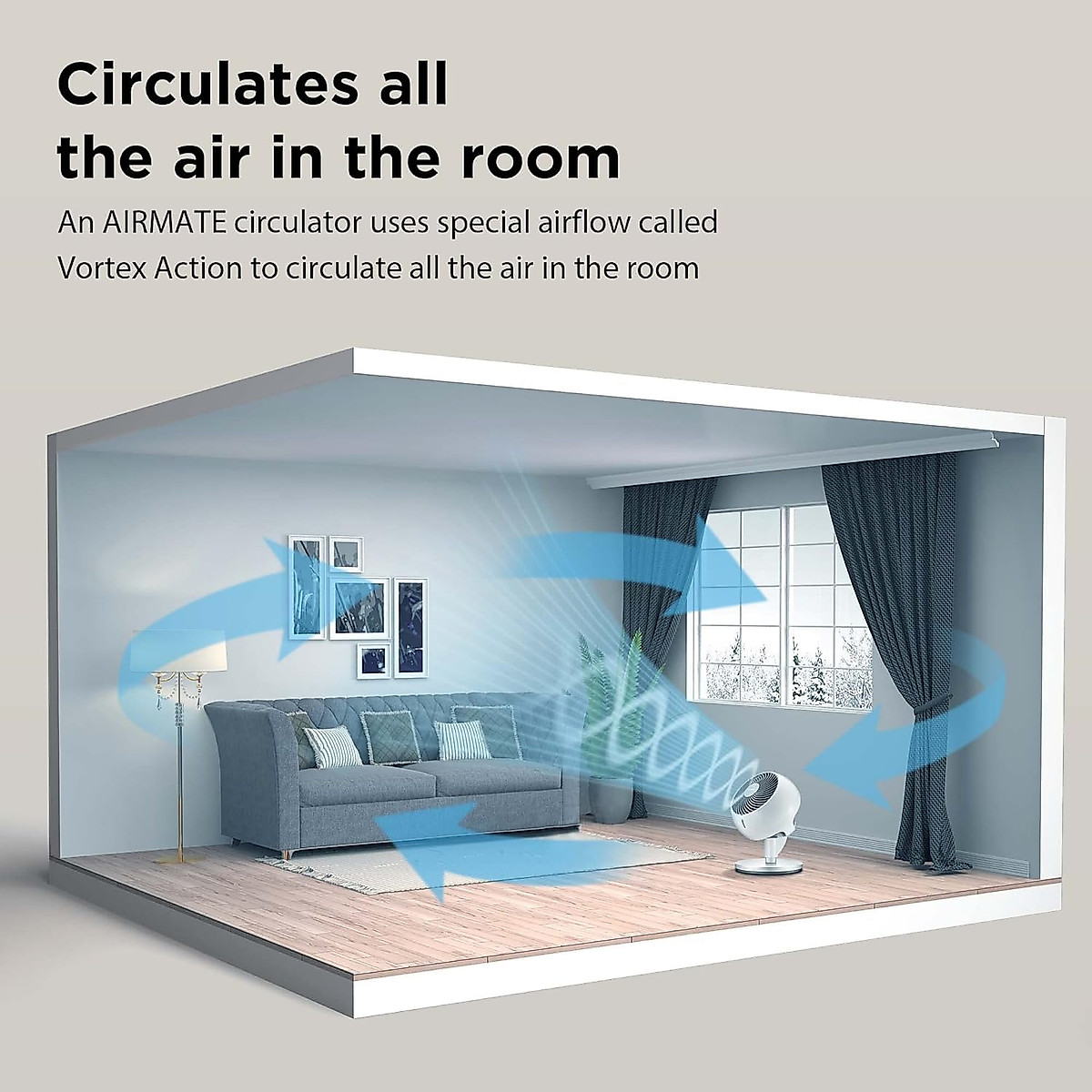 AIRMATE Large Air Circulator Fan for Bedroom, 120°+90°Oscillating Fan with Remote,12in Quiet Cooling Fans, Personal Floor Fan with Timer,10 Speeds DC Fan for Home, Office, Dorm [White]