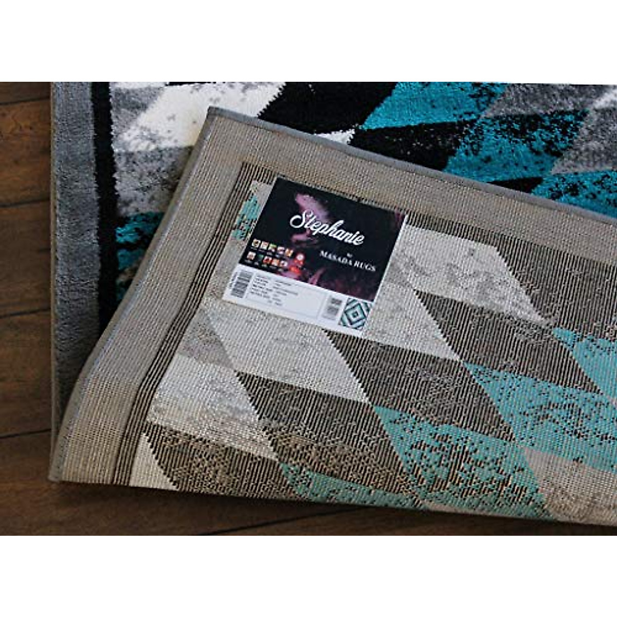 Masada Rugs, Stephanie Collection Area Rug Southwest Native American Distressed Design 1106 Turquoise Grey White Black (4 Feet X 5 Feet)