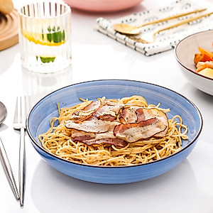 KitchenTour Large Ceramic Pasta Bowls with 8 Inch Dinner Plates Set of 6