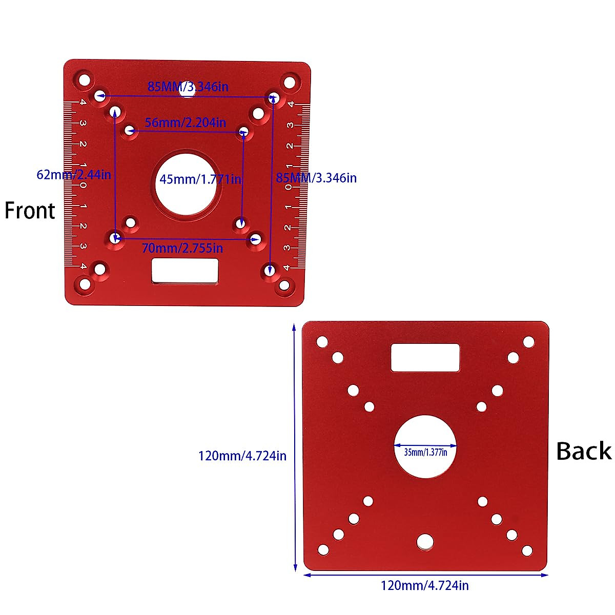 KETIPED Aluminium Router Table Insert Plate,Mini Square Woodworking Benches Router Flip Plate,Multifunctional Trimming Engraving Table,055Red