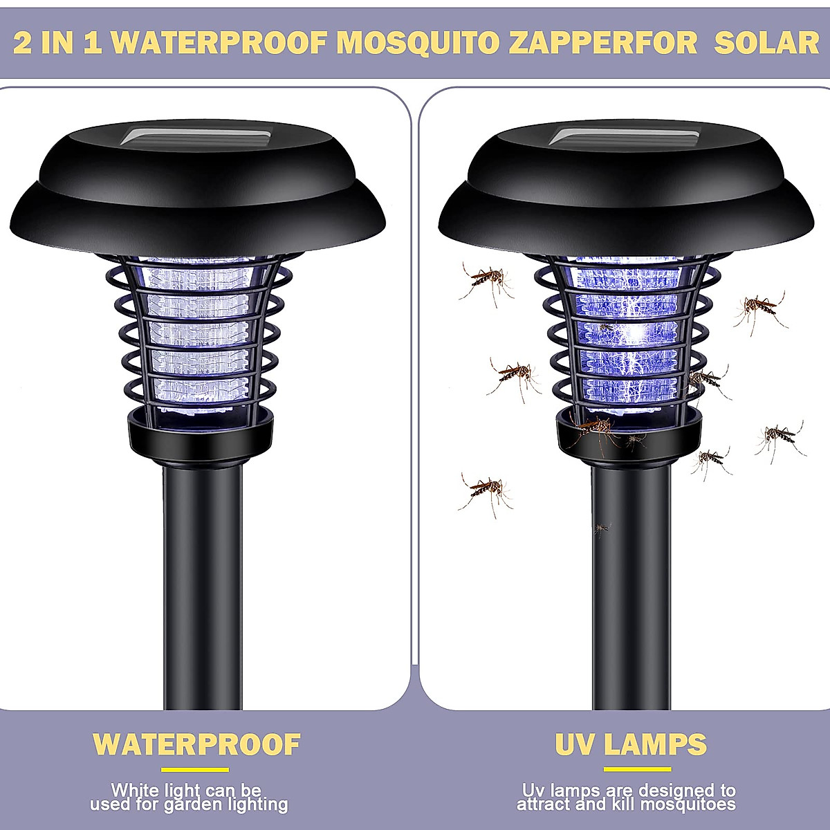 8 Pack 2 in 1 Bug Zapper Outdoor Waterproof Solar Mosquito Killer UV Fly Zapper Ground Plug Light for Home Kitchen Patio Backyard Camping