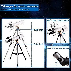 LUXUN Telescope for Adults Kids, 80mm Aperture 500mm Refracting Telescope for Astronomical Beginners - Travel Portable Telescope with Phone Adapter Wireless Remote Carry Bag