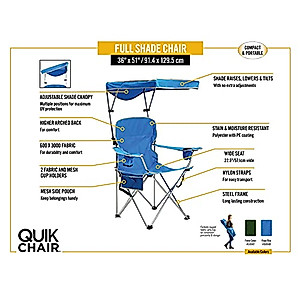 Quik Shade Full Size Shade Folding Chair, Royal Blue, 2'L x 3'W x 4.3'H (160048DS) & MAX Shade Chair, Blue