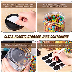 meekoo 32 Pcs Plastic Jars with Lids 32 oz and 16 oz with Chalk and 4 Stickers Containers with Airtight Leak Proof Black Plastic Screw on Lids Cylinder Round Jar for Household Kitchen Organizing
