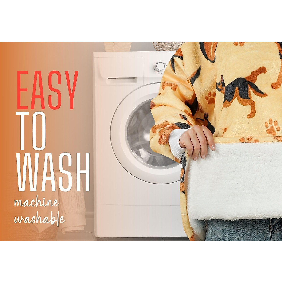 Huglanket German Shepherd Gifts for Women Men, Wearable Flannel Blanket Hoodie, Oversized Hooded Sweatshirt, One Size, Cartoon