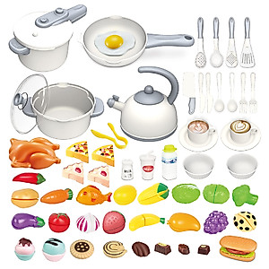Yalujumb Kids Kitchen Toys,76PCS Pretend Play Kitchen Set Cooking Toys for Kids Girls Boys Toddlers, Kitchen Playset Accessories with Play Food Pots Pans Utensils and Dishes