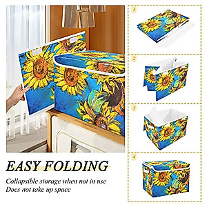 innewgogo Sunflowers Storage Bins with Lids for Organizing Foldable Storage Box With Lid with Handles Oxford Cloth Storage Cube Box for Home