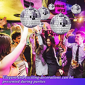 30PCs Hanging Mirror Disco Ball Ornaments Silver Disco Balls Decoration Ball Cake Decoration 70s Disco Party Disco Ball with Rope