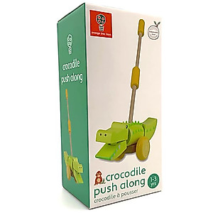 Orange Tree Toys: Push Along: Crocodile - Wooden Toy, Colorful Wheeled Character w/Handle, Encourage First Steps, FSC Certified, Toddler Kids Age 1+