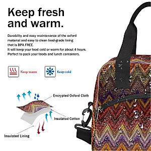Zigzag Texture Lunch Bag for Women Men Girls Boys Waterproof Insulated Lunch Box Portable Leakproof Adjustable Shoulder Strap Reusable Animal Skin Texture Lunch Tote Bag for Office School Beach Hiking