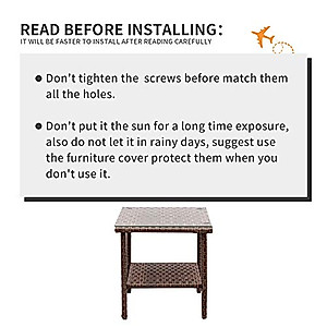 Valita Outdoor PE Wicker Side Table Glass Top Garden Poolside Small Patio Rattan Furniture Square End Table, Brown