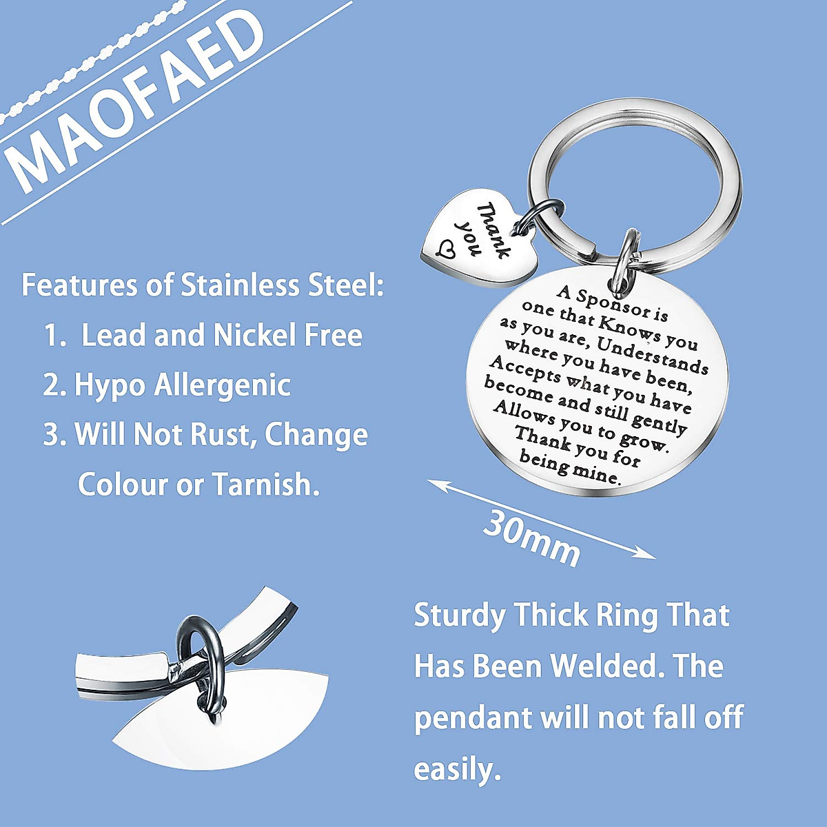 MAOFAED Sponsor Gift Sponsor Keychain Sponsor Appreciation Gift AA Sponsor Gift NA Addiction Recovery Gift