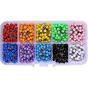 600 PCS Multi-Color Push Pins Map Tacks,1/8 inch Round Head with Stainless Point, 10 Assorted Colors (Each Color 60 PCS) in reconfigurable Container for Bulletin Board, Fabric Marking
