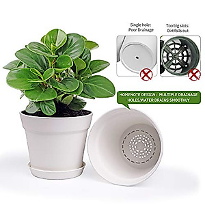 HOMENOTE Pots for Plants, 15 Pack 6 inch Plastic Planters with Multiple Drainage Holes and Trays - Plant Pots for All Home Garden Flowers Succulents (White)