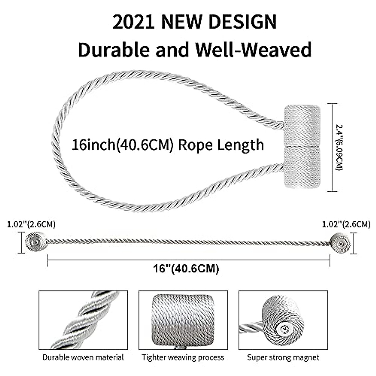 2 Pack Magnetic Curtain Tiebacks Holdbacks Upgraded Stronger Magnet 16 Inch Outdoor Elegant Decorative Clips Tiebacks for Drapes for Home Office Window Treatment (Olive)