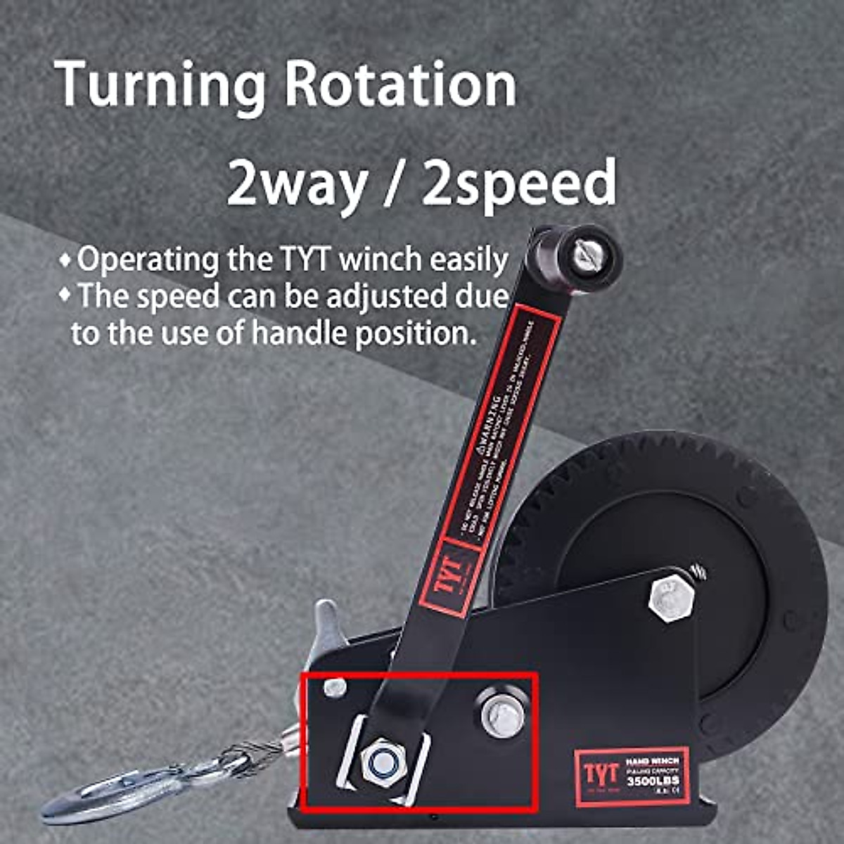 TYT 3500LB Boat Trailer Cable Winch with 32ft Steel Rope, Hardened Steel Ratio 4:1/8:1 Gear Manual Winch, Heavy Duty Portable Hand Crank Winch with Hook for Towing Pulley Boat Trailer RV Jet Ski Winch