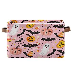 Kigai 2 PCS Storage Basket Halloween Boo Waterproof Foldable Canvas Storage Bin Laundry Basket Toy Clothes Organizer for Nursery Closet Shelf Office