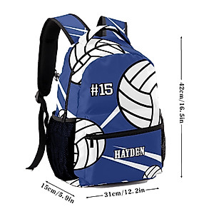 Urcustom Custom Kid Backpack, Volleyball Player Number Team Name Royal Personalized School Bookbag with Your Own Name, Customization Casual Bookbags for Student Girls Boys