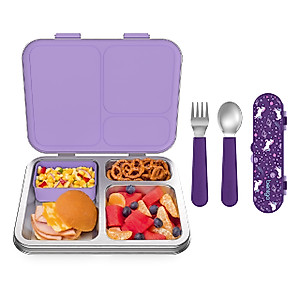 Bentgo® Kids Stainless Steel Prints Lunch Box Set With Reusable Stainless Steel Utensils (Unicorn)