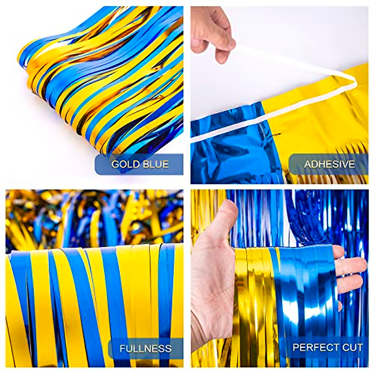 LOLStar 1 Pack Blue and Gold Graduation Party Decoration 2023, 3.3x6.6 ft Foil Fringe Curtains, Tinsel Backdrop, Graduation Photo Booth Prop Streamer Backdrop for High School College University Party