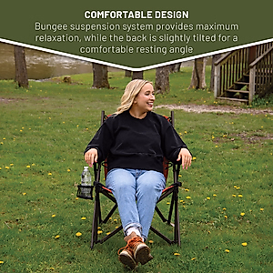 TIMBER RIDGE Bungee Folding Camping Chairs for Adults, Heavy Duty Collapsible Padded Chair with Armrests Cup Holder, Foldable Outdoor Lounge Chairs for Beach, Fishing, Lawn, Supports 300 lbs, Red