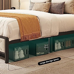 YITAHOME Queen Size Bed Frame, Platform Bed Frame with Charging Station, Upholstered Storage Headboard & Footboard Metal Slats Supports Mattress Foundation, No Box Spring Needed, Beige