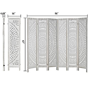 6 Panel Room Divider,Cutout Wood Room Dividers and Folding Privacy Screens,Foldable Natural Wooden Lightweight Room Partition for Office, Bedroom,Terrace(White)