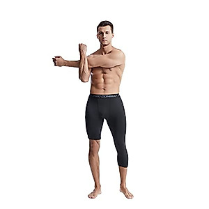 The New Men's Basketball Single Leg Tight Sports Pants 3/4 One Leg Compression Pants Athletic Base Layer Underwear (Large, Black-2)